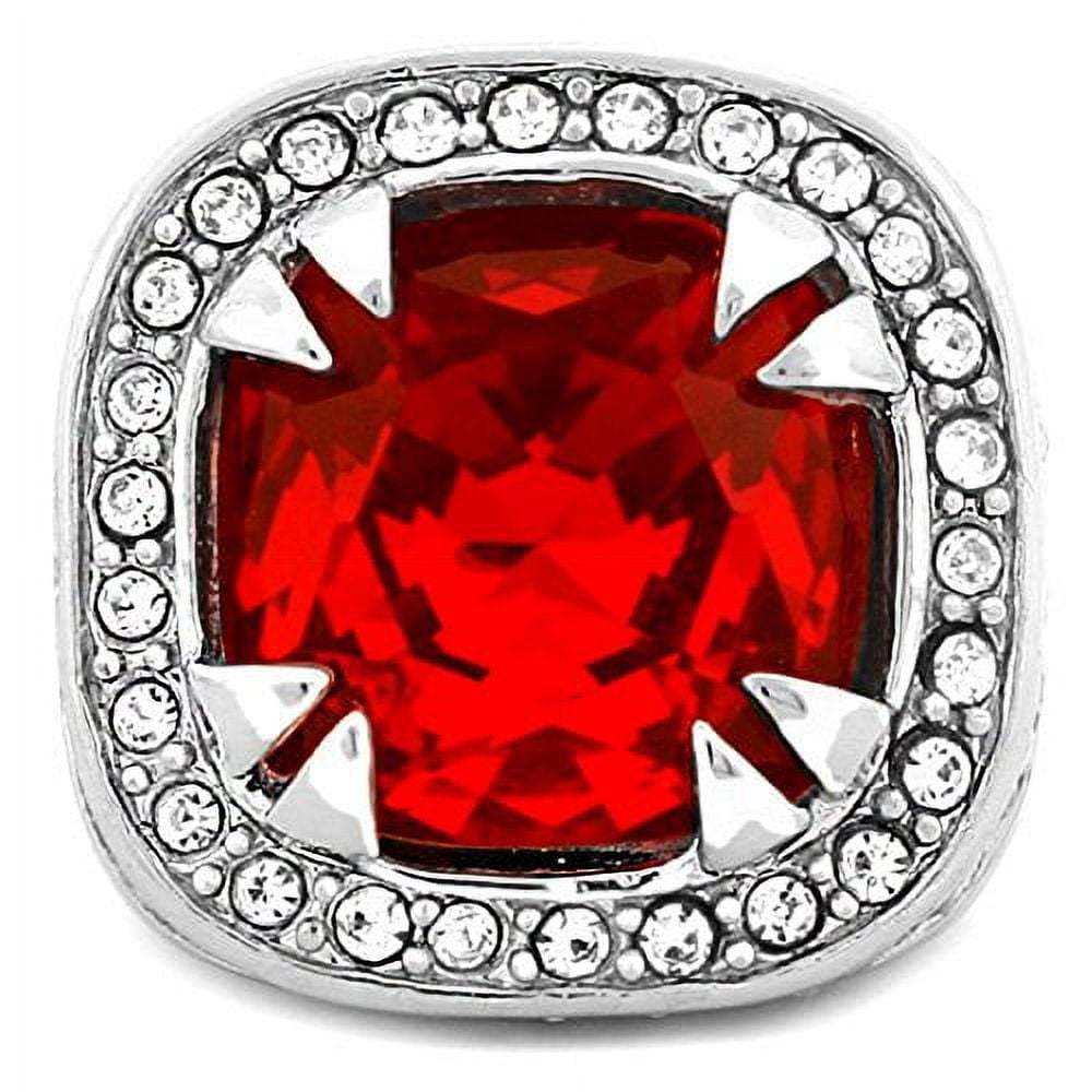 Silver Tone Synthetic Red Cz Stone Men Rick Ross Hip Hop Style Ring (11 ...