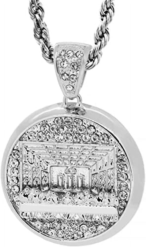 Silver Tone The Last Supper of Jesus Christ Men's Pendant with 30" Rope ...