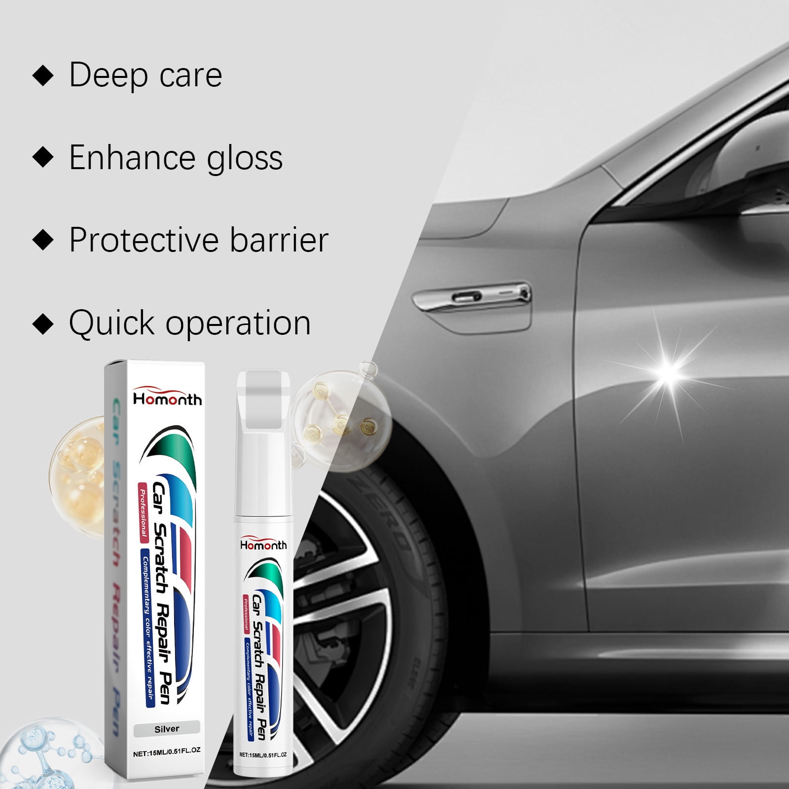 Silver Touch Up Paint Pen for Cars,Car Paint Scratch Repair,Two-In-One ...