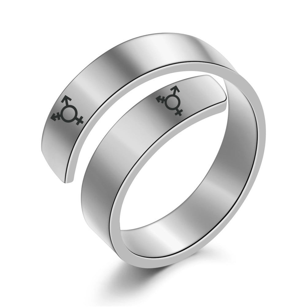 Silver Transgender Pride Symbol Wrapped Cuff Ring Stainless Steel Trans ...