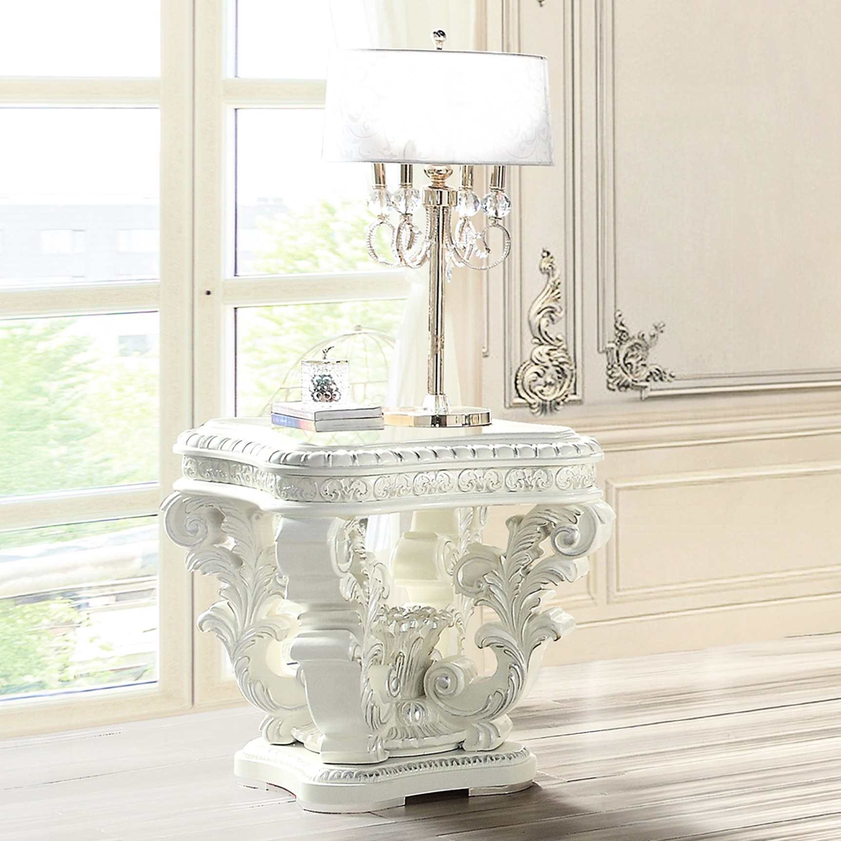 Silver Trim Accents - Pedestal with Scroll Molding - Living Spaces ...
