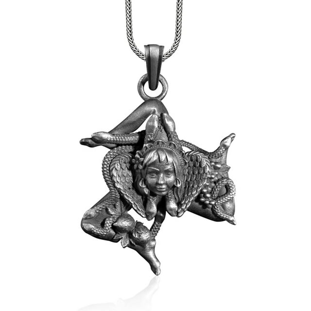 Silver Trinacria Necklace in Sterling Silver, Goddess pendant, 3D ...