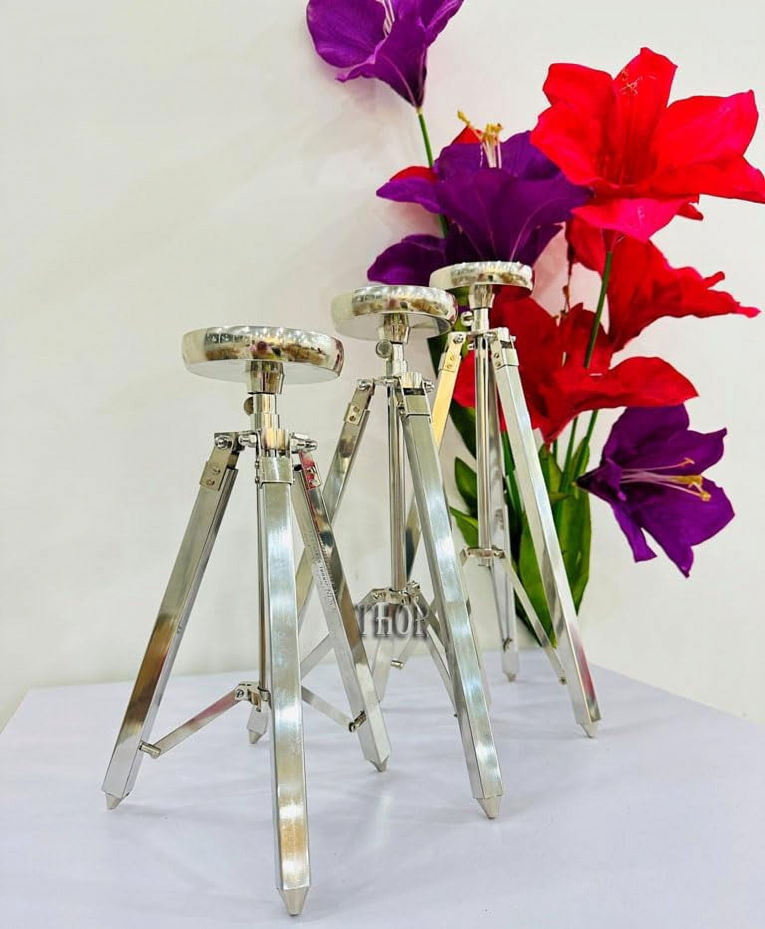 Silver Tripod Candle Holders- Hand Carved Steel Candle Holders for ...