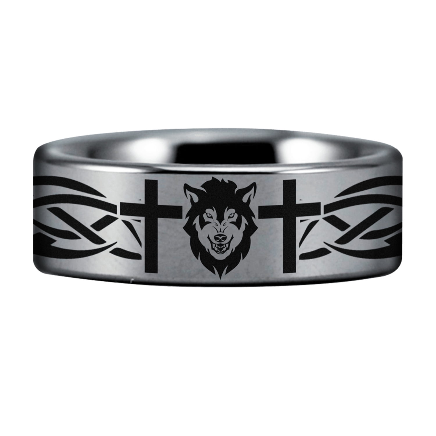 Silver Tungsten Chaplain Wolf Ring - Walmart.com