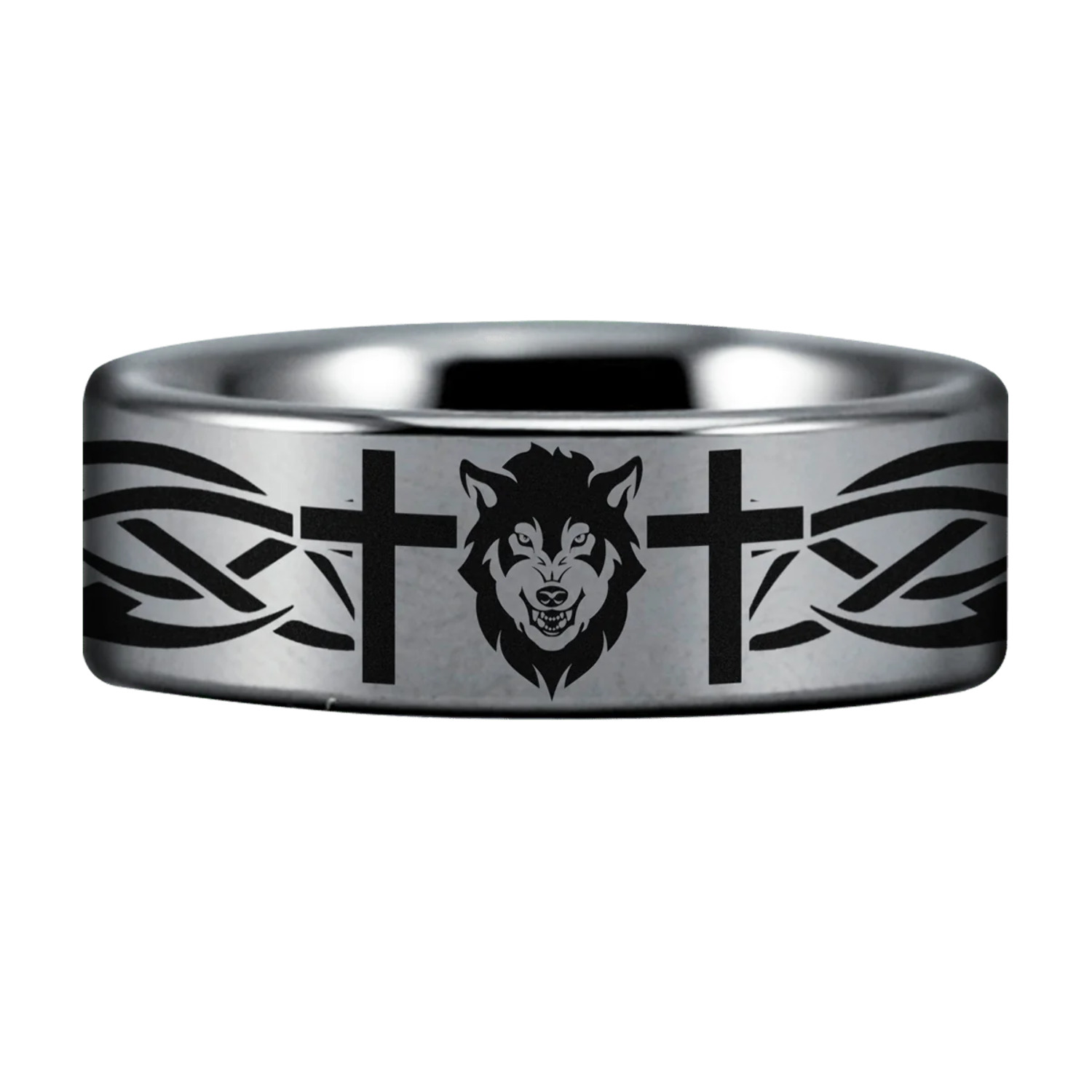 Silver Tungsten Chaplain Wolf Ring - Walmart.com