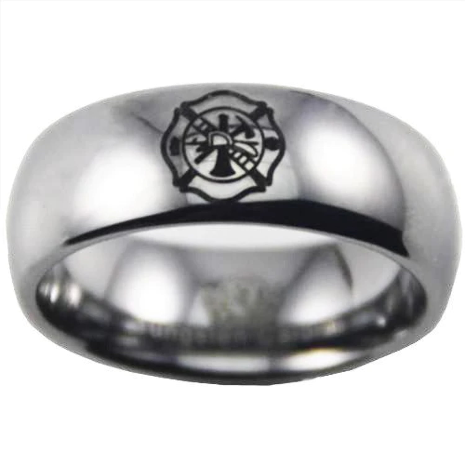Silver Tungsten Firefighter's Black Logo Ring - Walmart.com