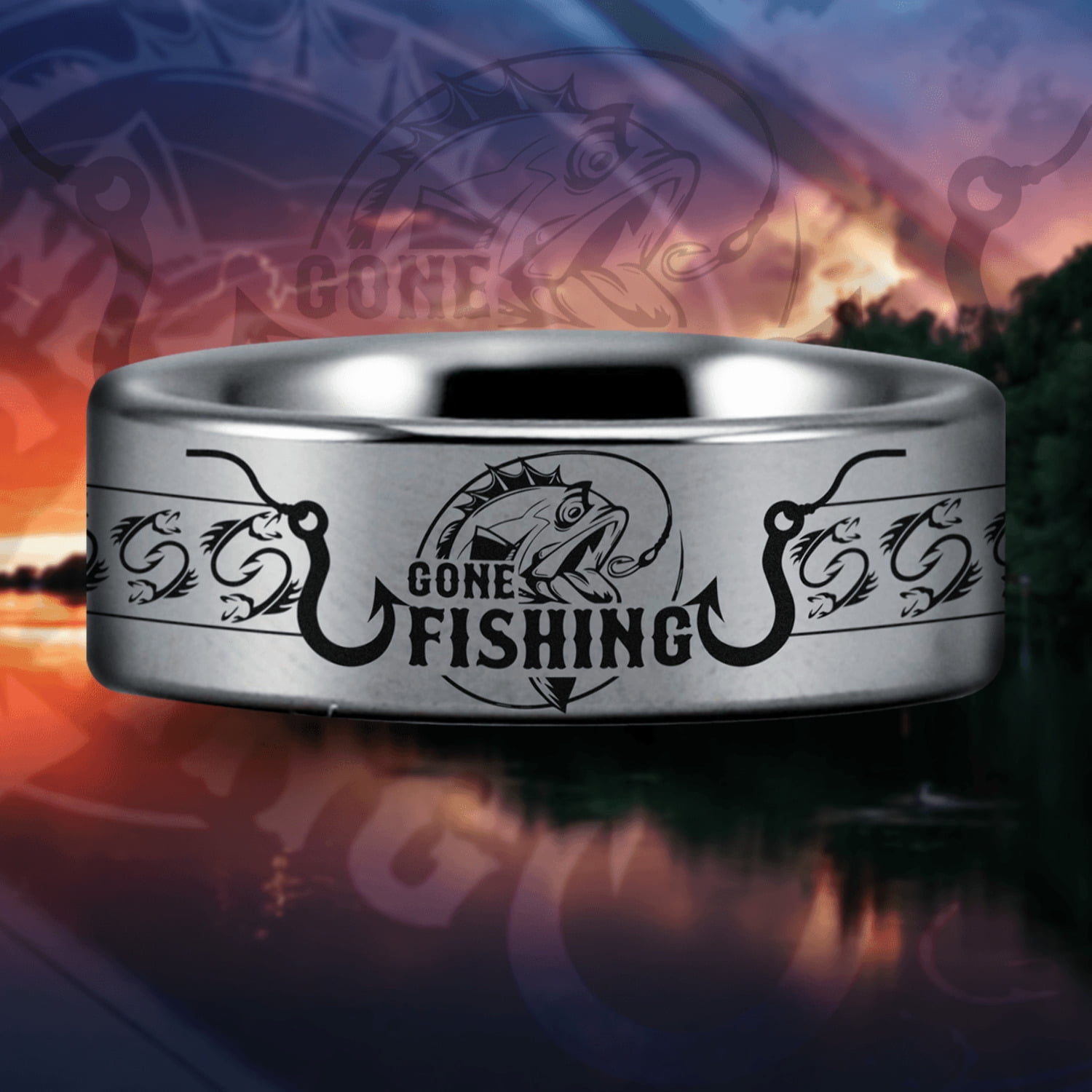 Silver Tungsten Gone Fishing Ring - Walmart.com
