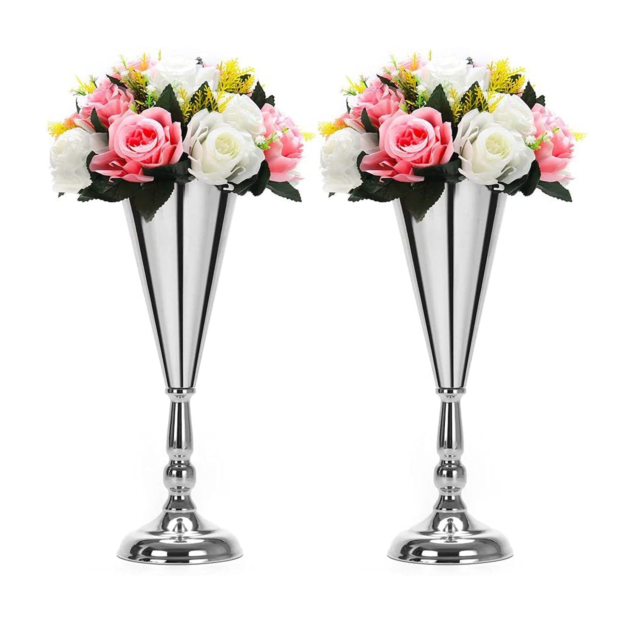 Silver Vase Centerpiece Table Decorations - 2 Pcs Metal Tabletop Flower ...
