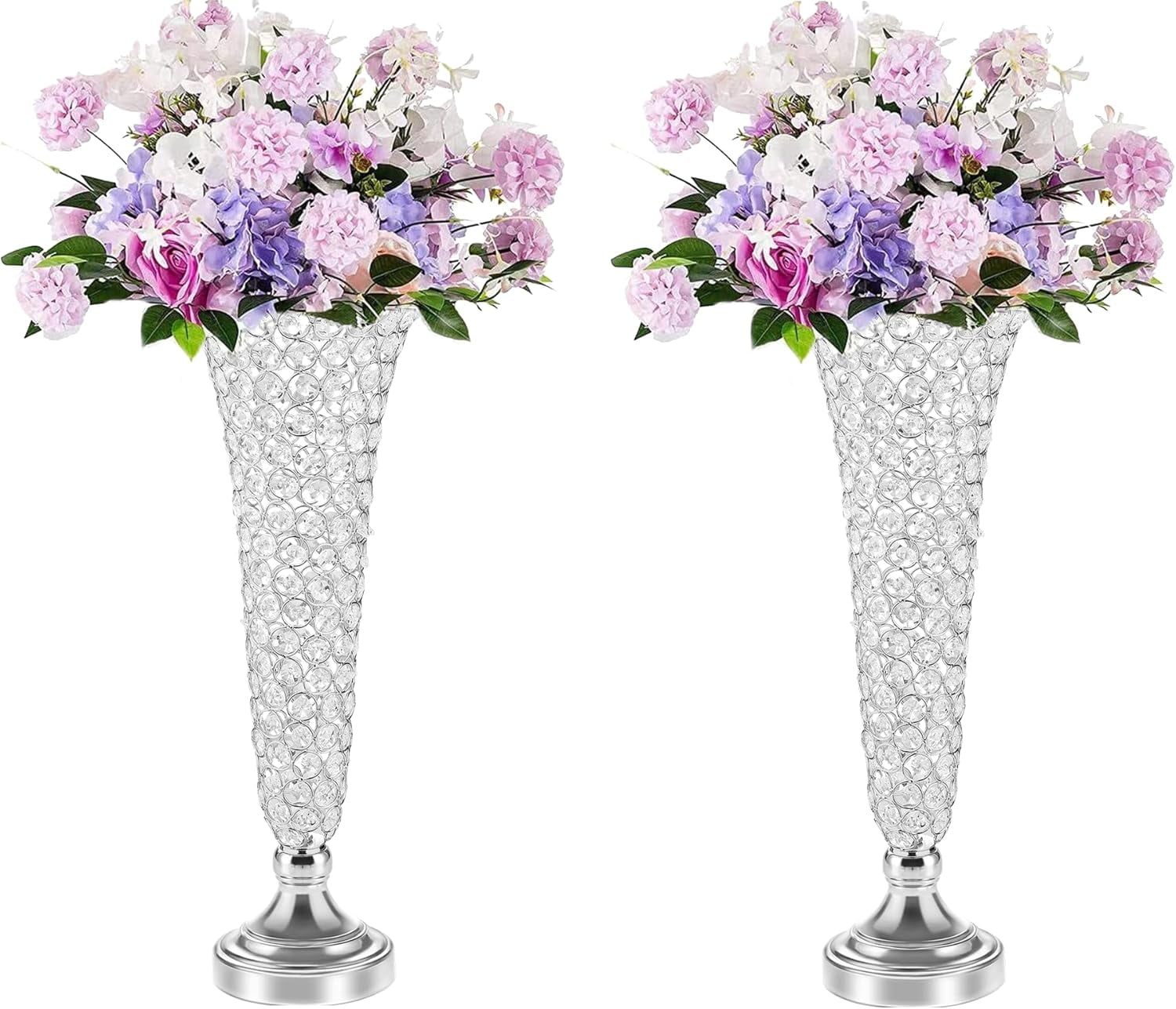 Silver Vases for Centerpieces - Crystal Trumpet Floral Vase, 2Pcs ...