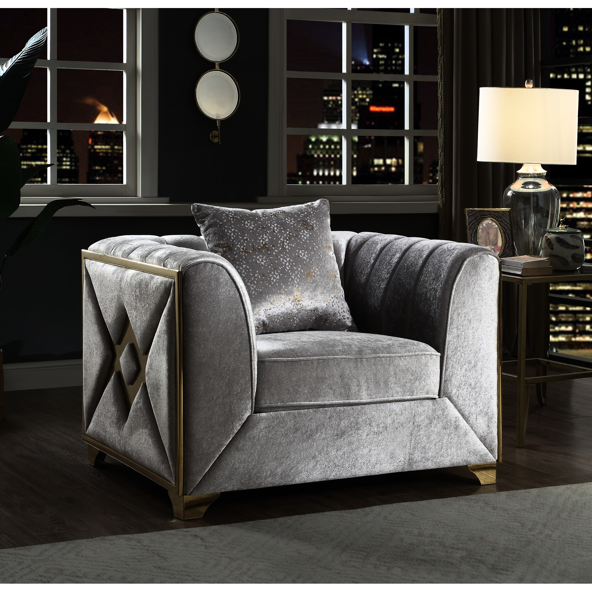Silver Velvet Chair, Modern Design, Comfortable Seat, Solid Wood Build ...