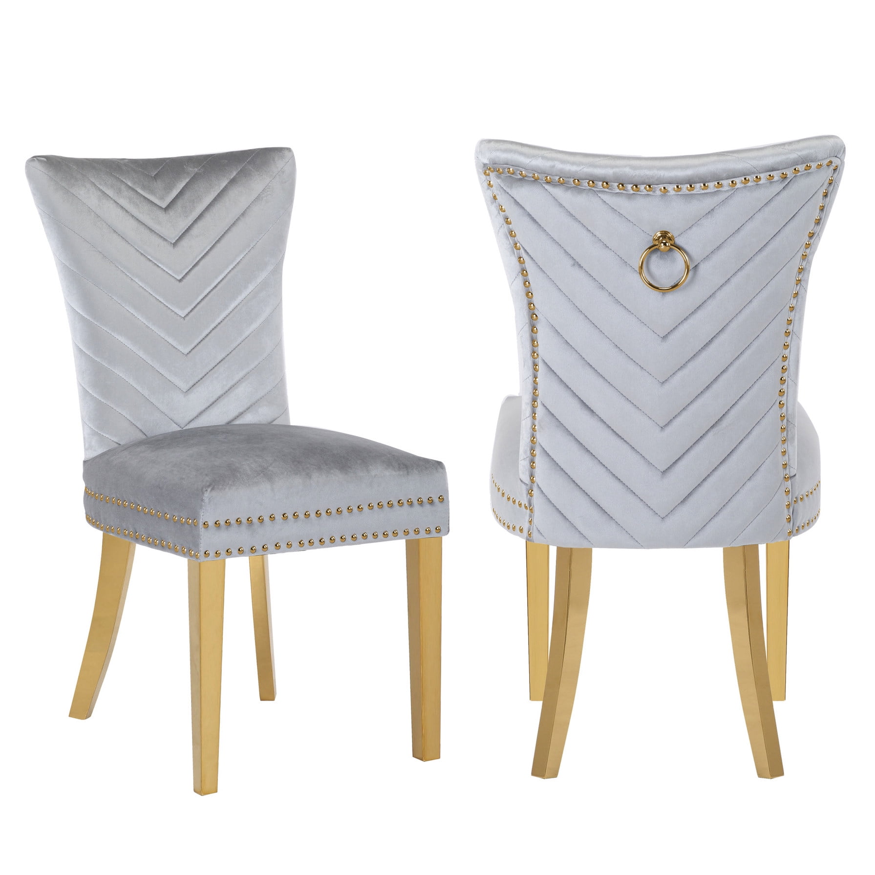 Silver Velvet Chairs with Gold Metal Legs, 35.27lb Weight - Walmart.com