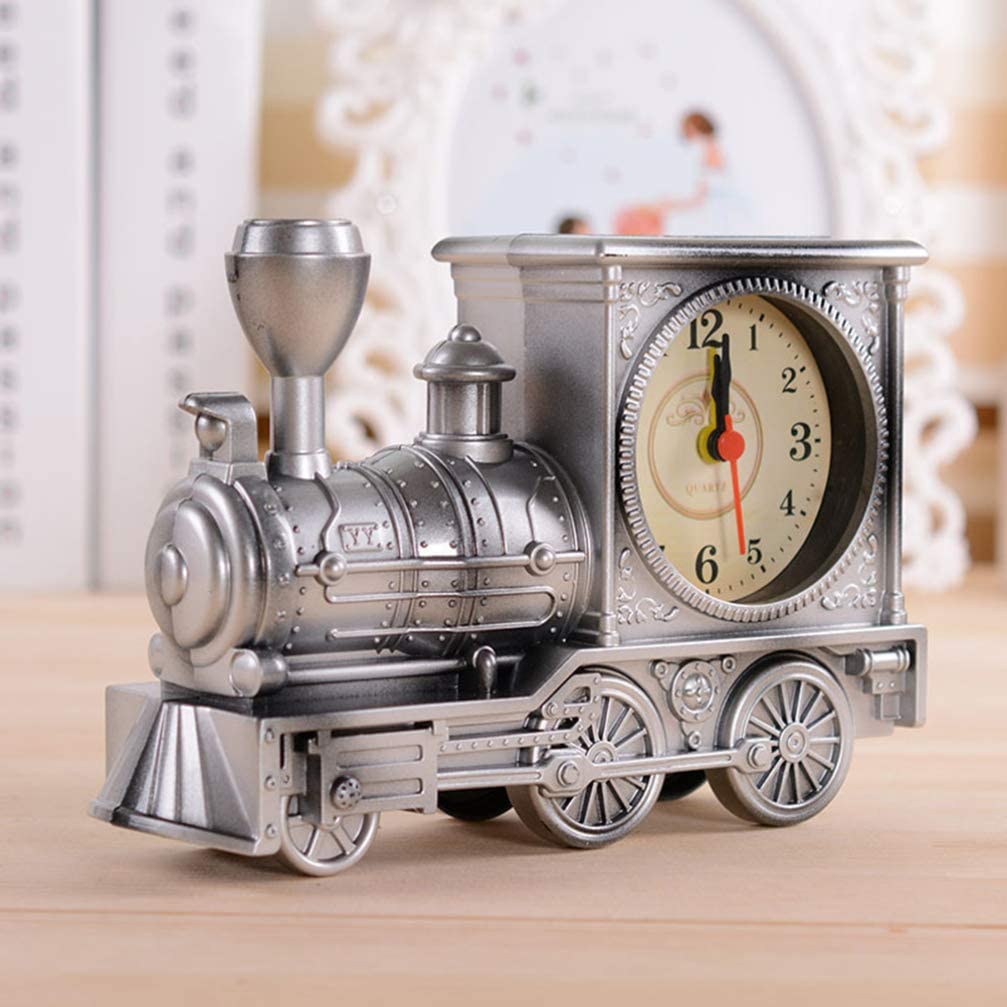 Silver Vintage Train Clock Model Train Locomotive Clock Desktop Clock ...