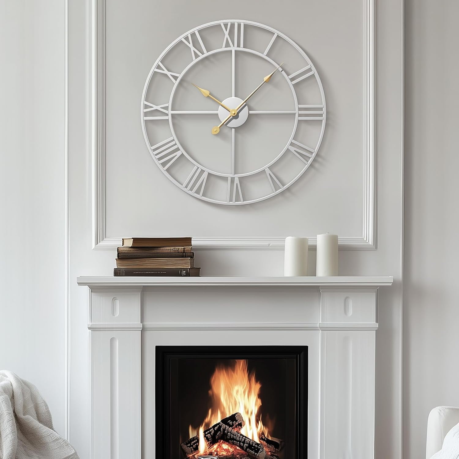 Silver Wall Clock, 24 Inch Large Metal Wall Clock for Living Room Decor ...