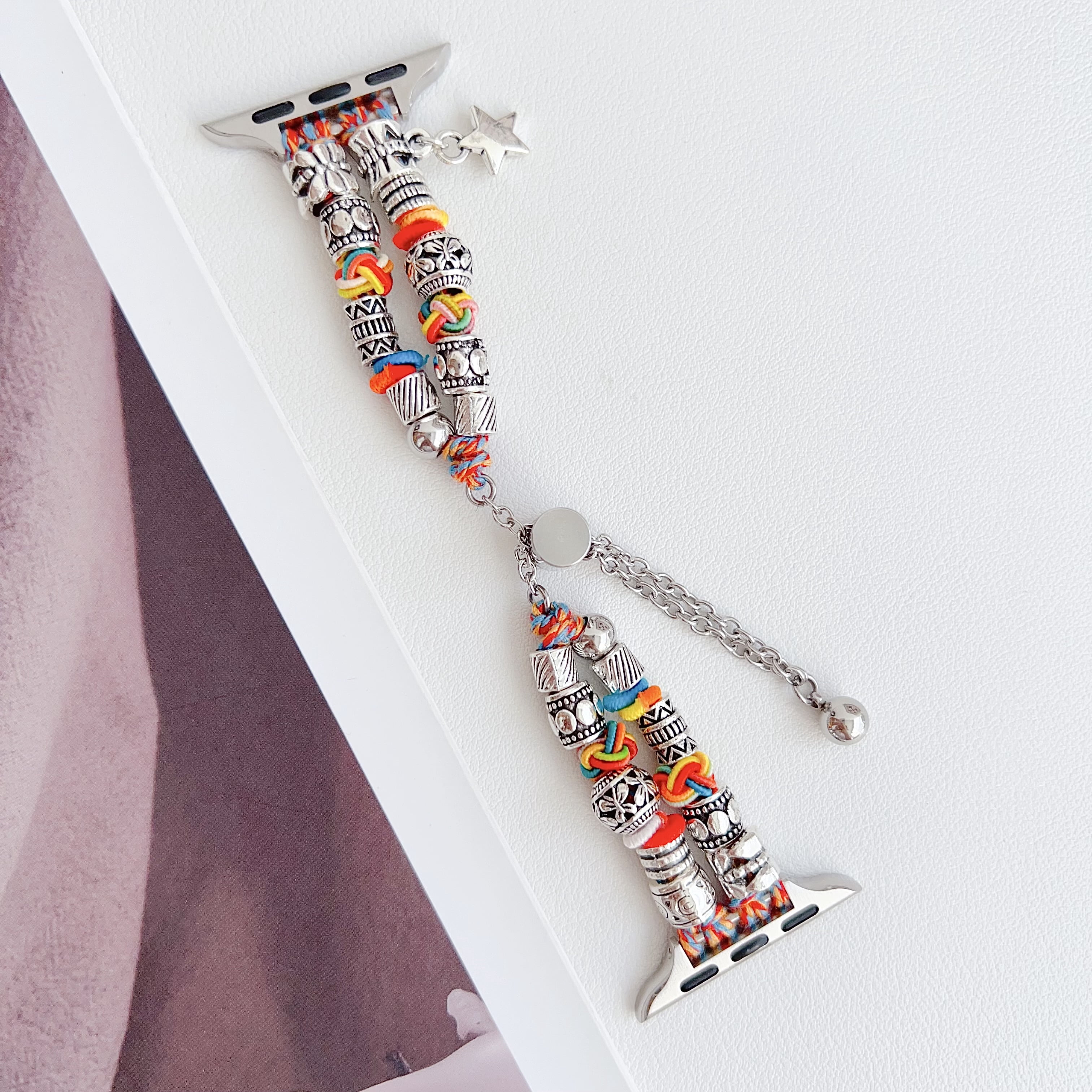 Silver Weaving Rope Strap Compatible with Apple Watch Series 9 8 SE 7 6 ...