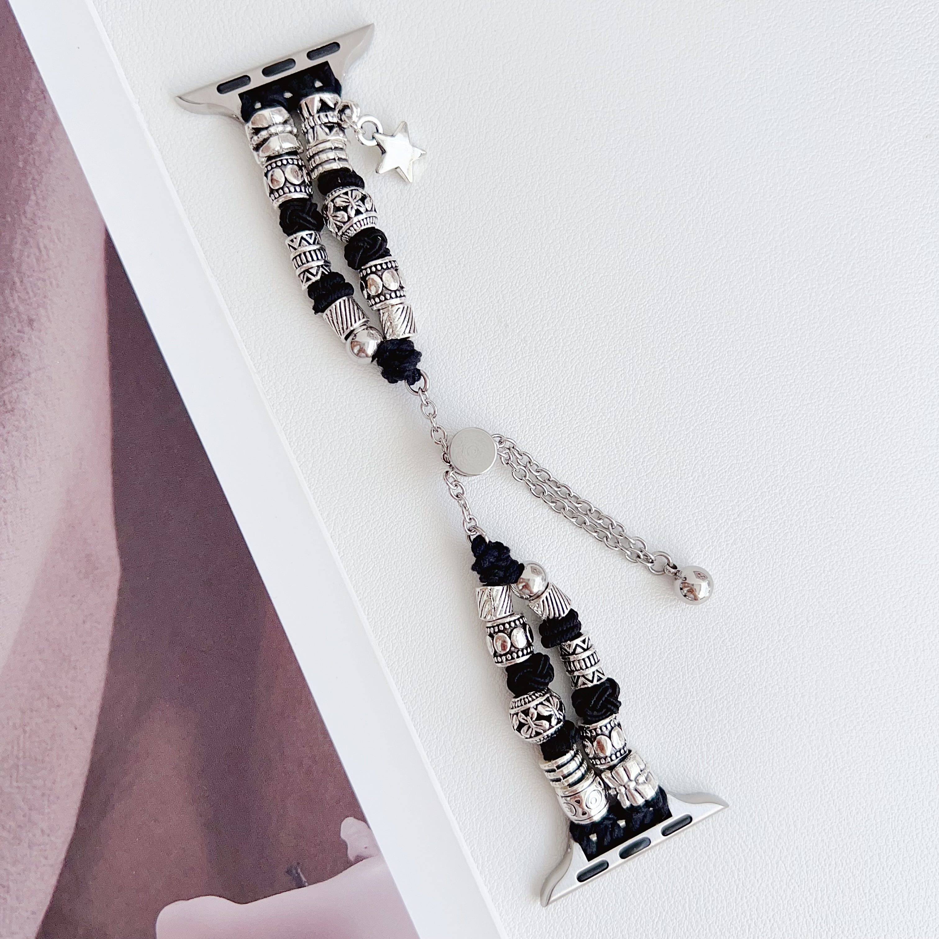 Silver Weaving Rope Strap Compatible with Apple Watch Series 9 8 SE 7 6 ...