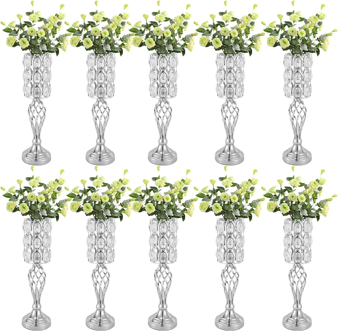 Silver Wedding Centerpiece Vases - Metal Flower Stand with Crystal , 20 ...