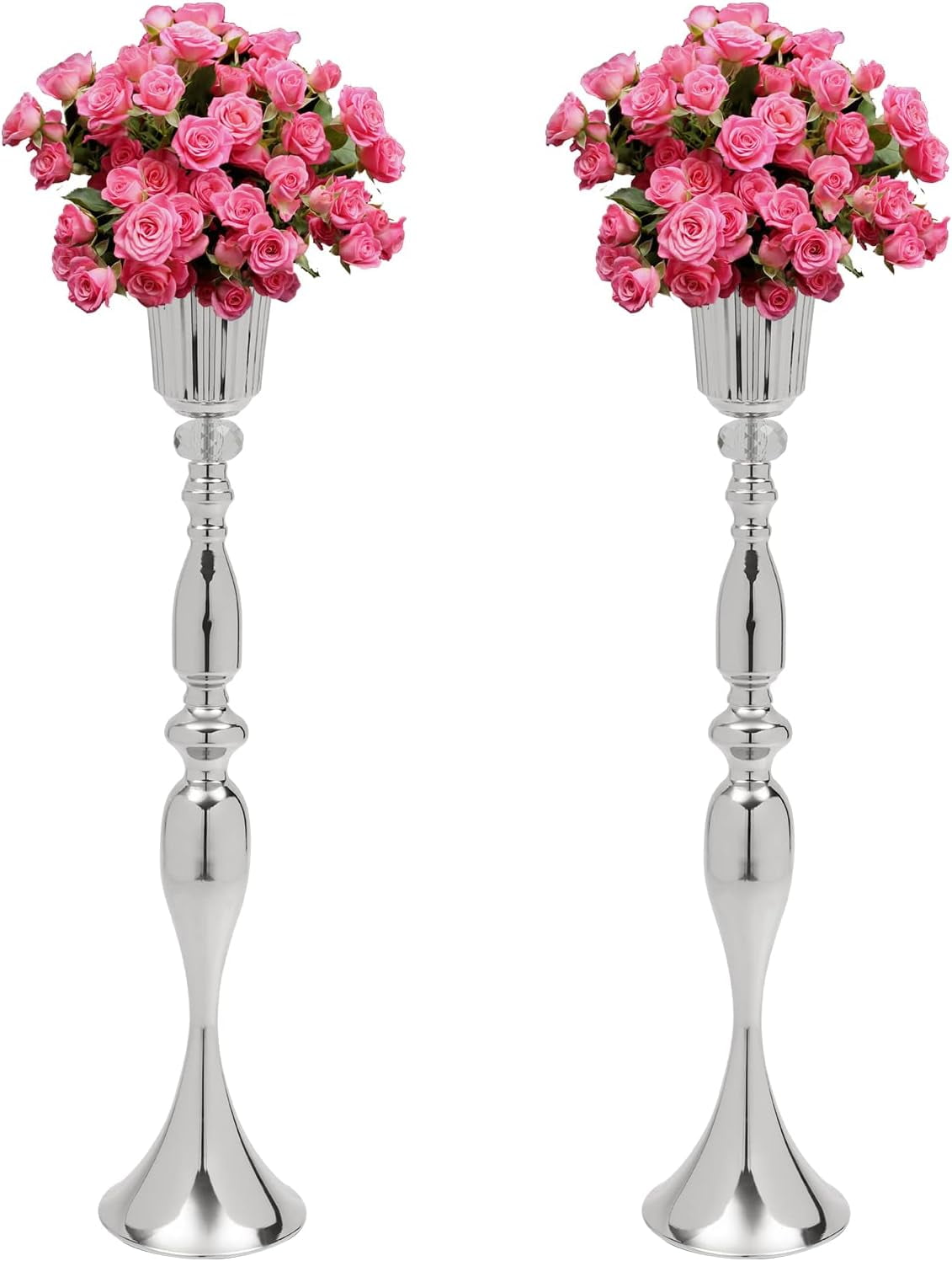 Silver Wedding Centerpieces 2 Pcs, Silver Metal Flower Vase with ...