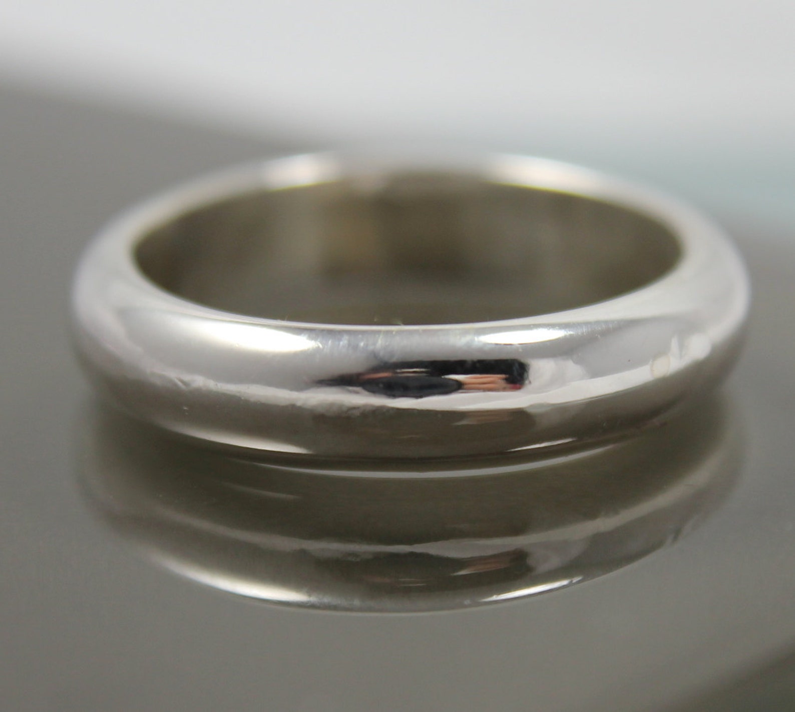 Silver Wedding Ring Classic Half Round Dome Men's 5mm Wide Band Shiny ...