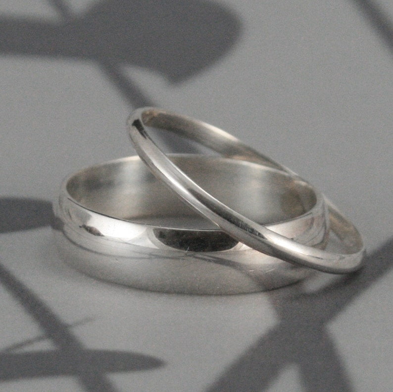 Silver Wedding Set Through Thick and Thin Wedding Rings Solid Sterling ...