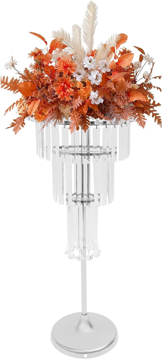 Silver Wedding Vases Centerpieces, Crystal Flower Stand with Hanging ...