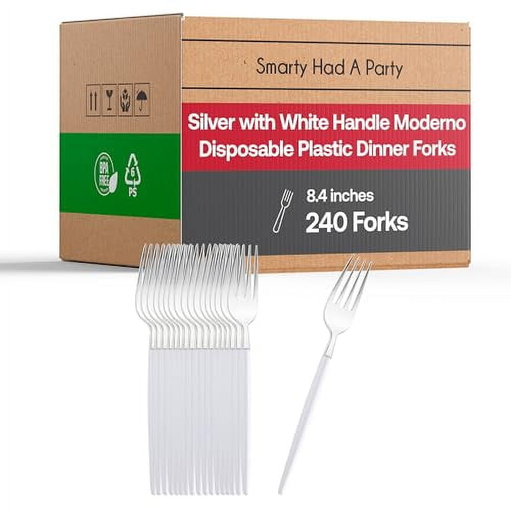 Silver with White Handle Disposable Plastic Forks – 240-Pack, 8.4-inch ...