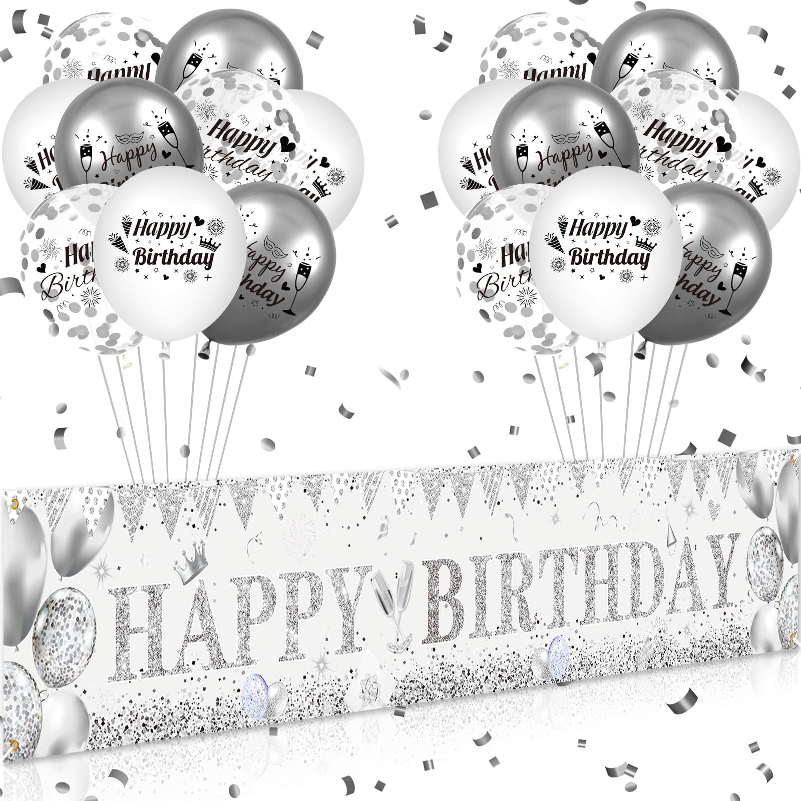 Silver White Happy Birthday Decorations Silver ZLK1 White Birthday Yard ...