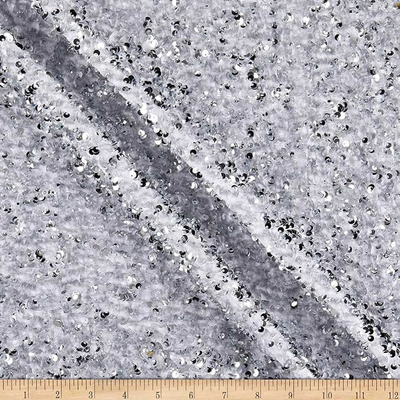Silver/White Stretch Velvet Sequin Fabric Cut by The Yard, Glitter ...