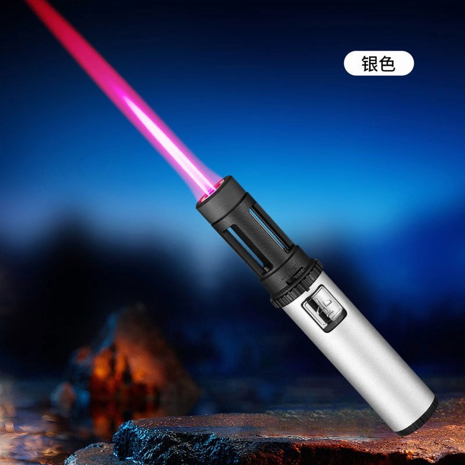 Silver Windproof Torch Lighter Adjustable Flame Butane Fuel For Camping ...