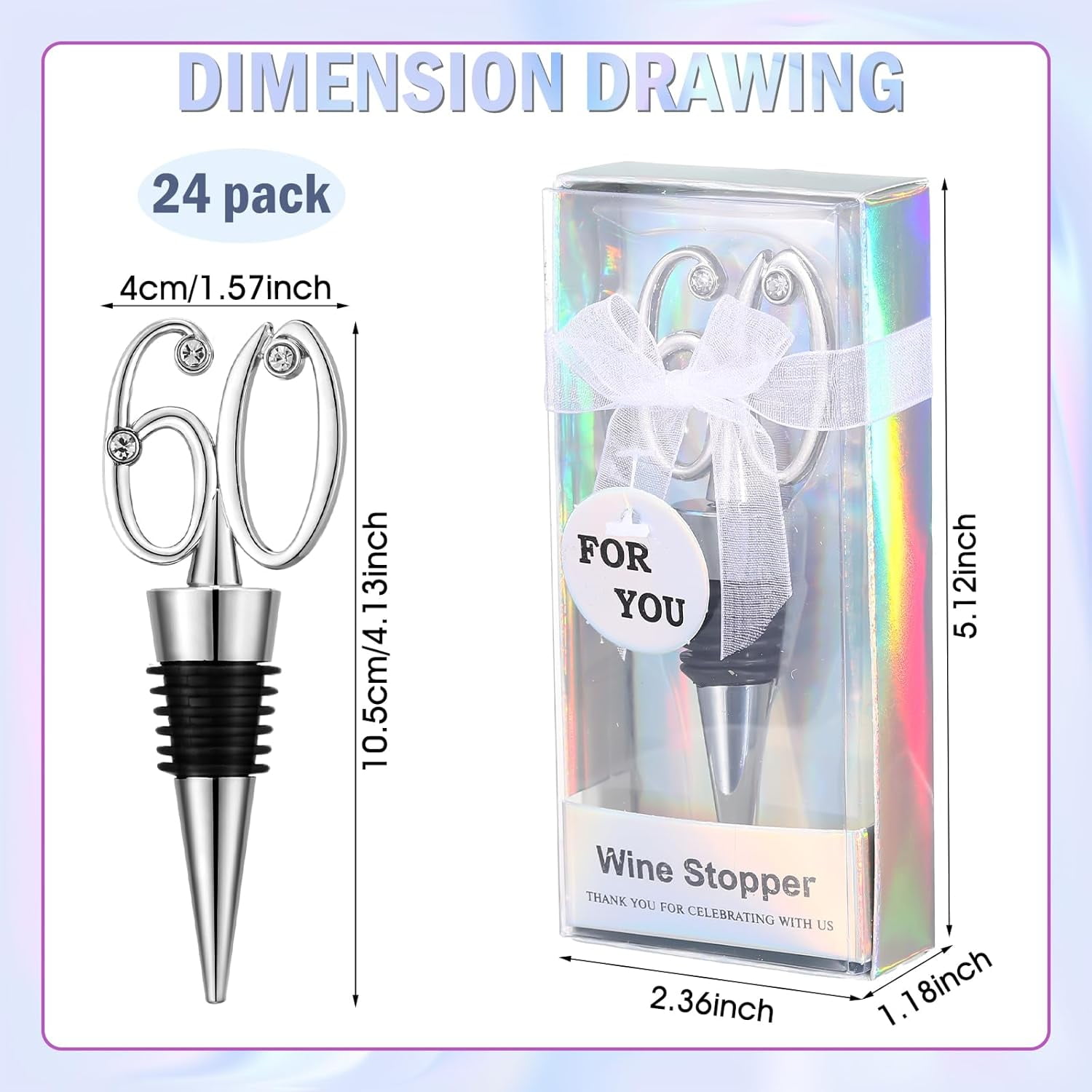 Silver Wine Bottle Stoppers With Gift Box 60Th Birthday Party Favors ...