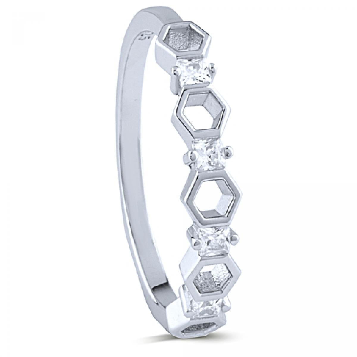 Silver With Polygon Shapes And White Cubic Zirconia Ring - Walmart.com