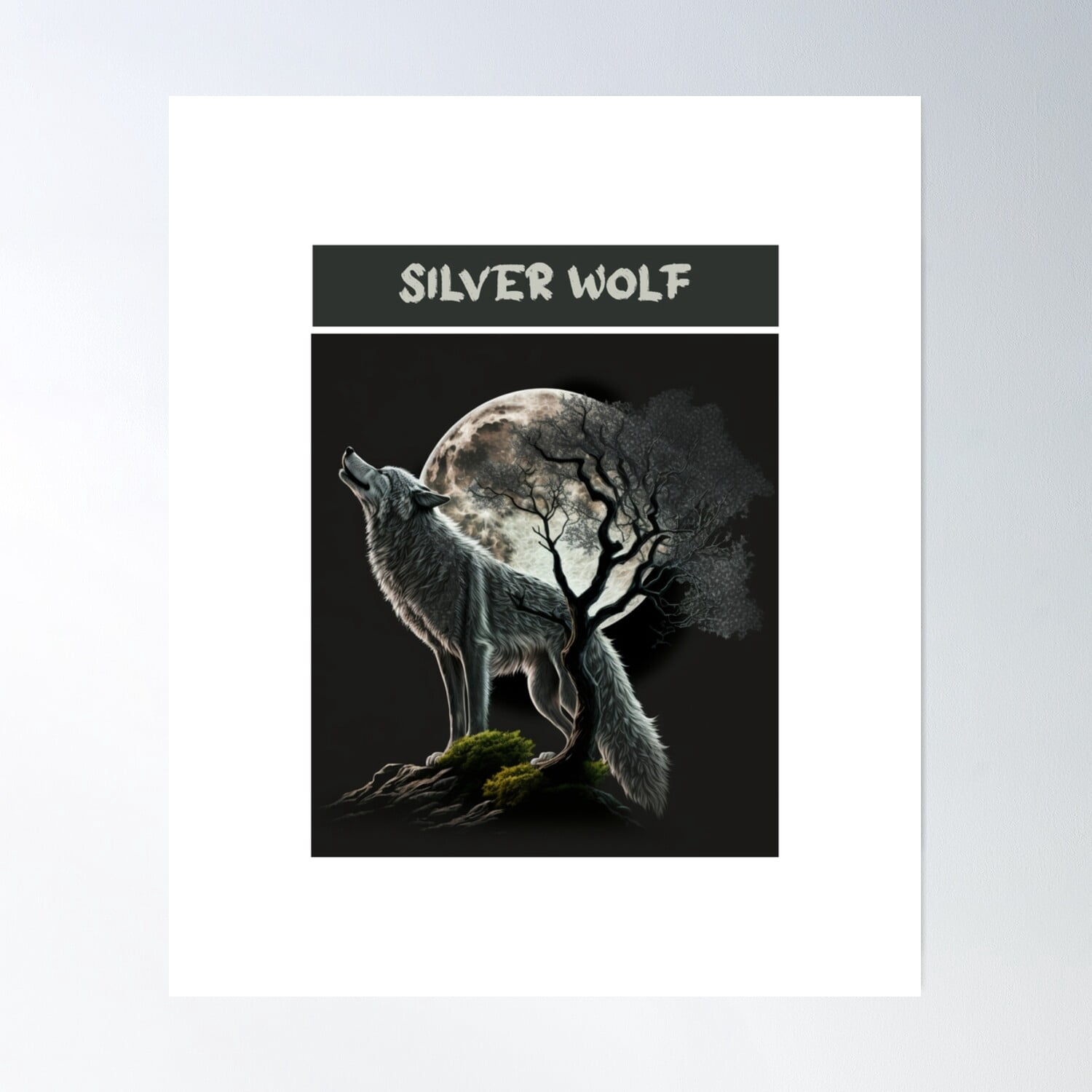 Silver Wolf Moon Poster Wall Art, Modern Wall Decor, 24x36 UNFRAMED ...
