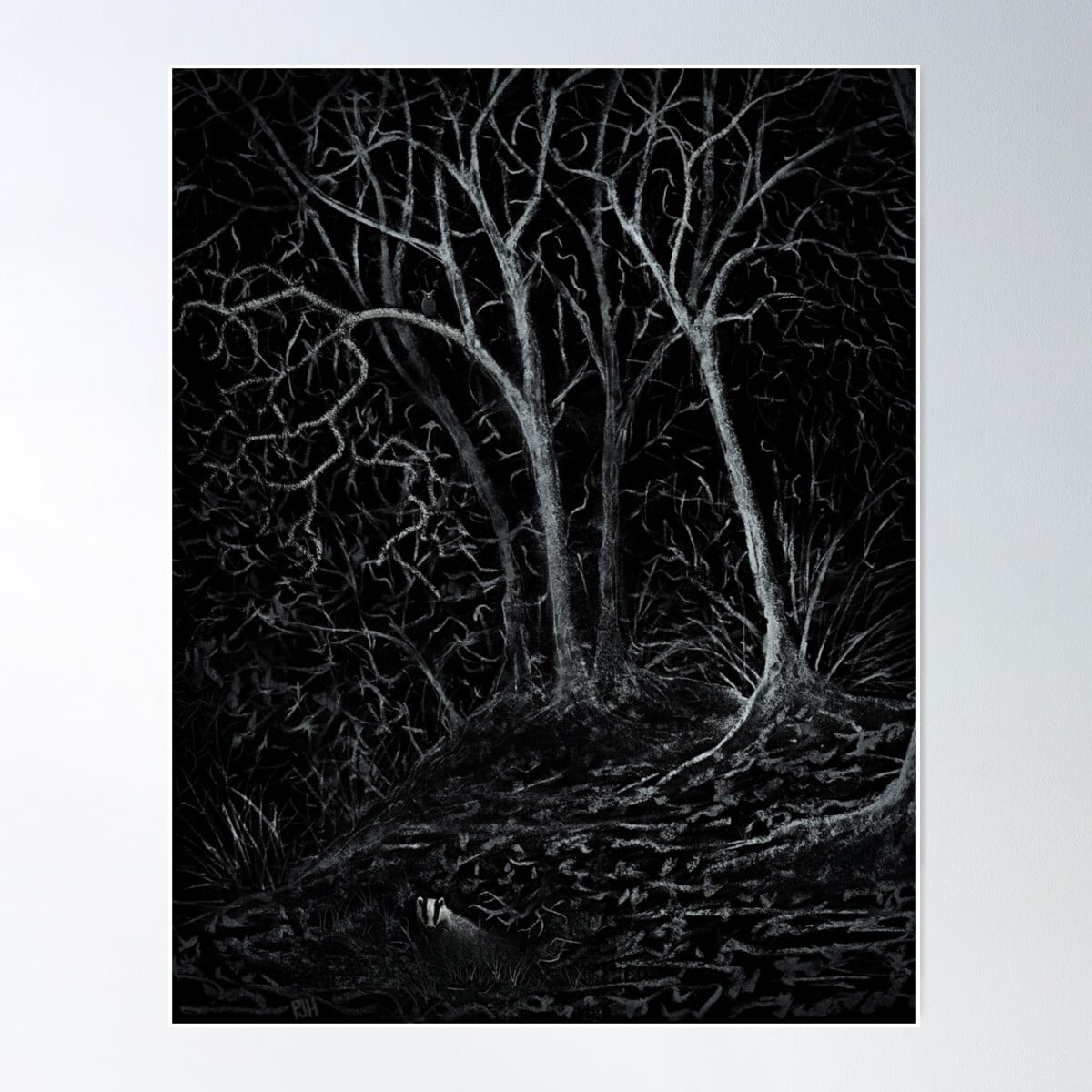 Silver Wood Badger Poster Wall Art, Modern Wall Decor For Living Room ...