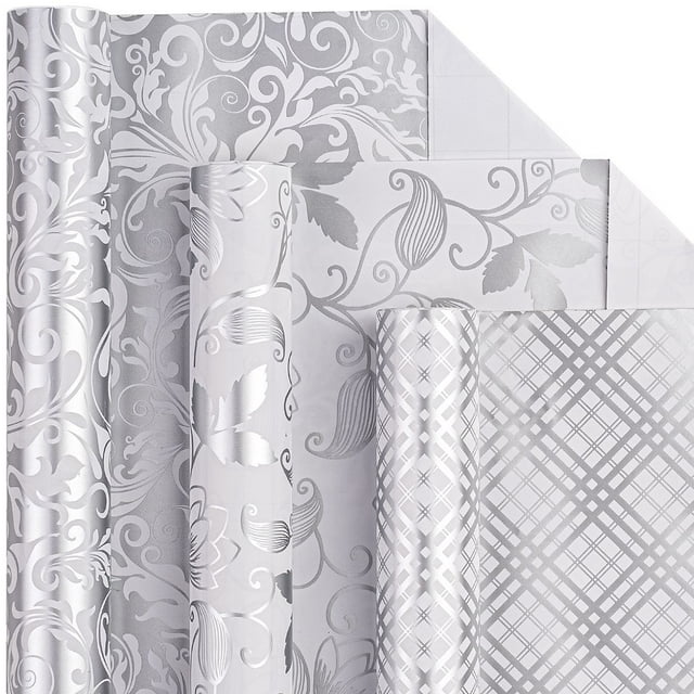 Walmart's Silver Mini Wrap Paper Roll Set - Floral, Bellflower, Plaid ...