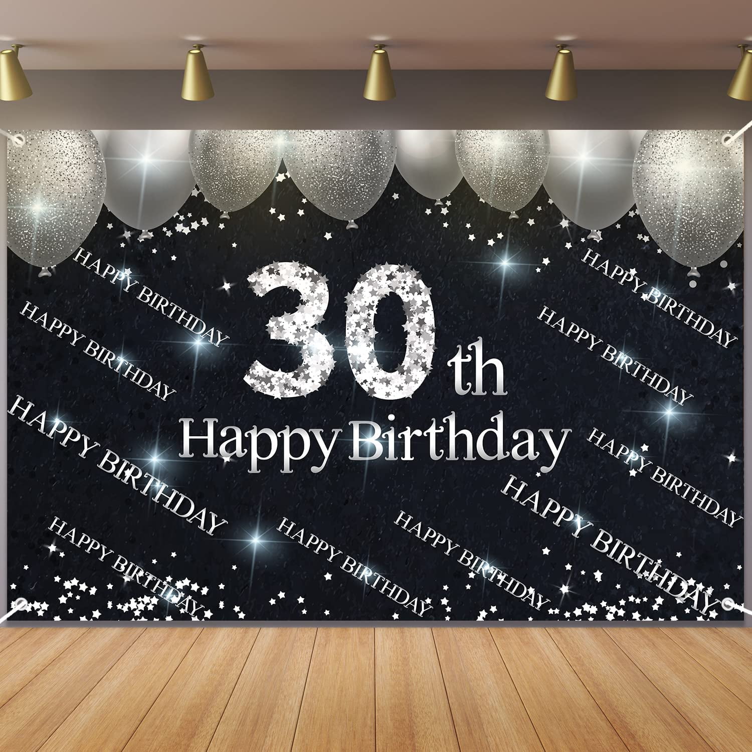 Silver and Black Happy 30th Birthday Backdrop Banner Decorations for ...