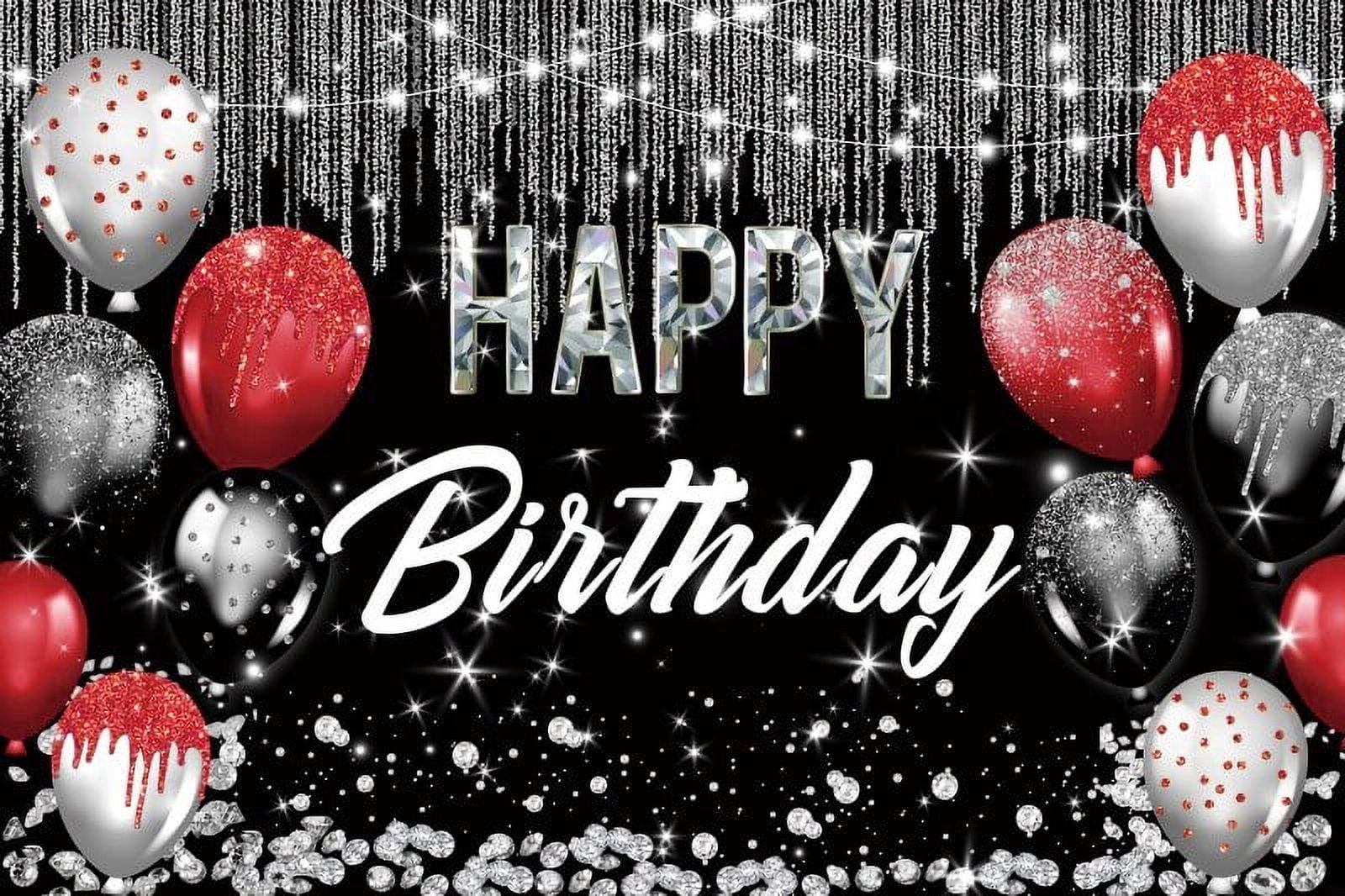 Silver and Black Happy Backdrop Glitters BalloonAdults Kids Women ...