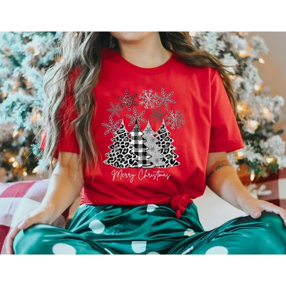 Silver and Black Leopard Christmas Tree, Unisex T-shirt, Holiday Shirt ...