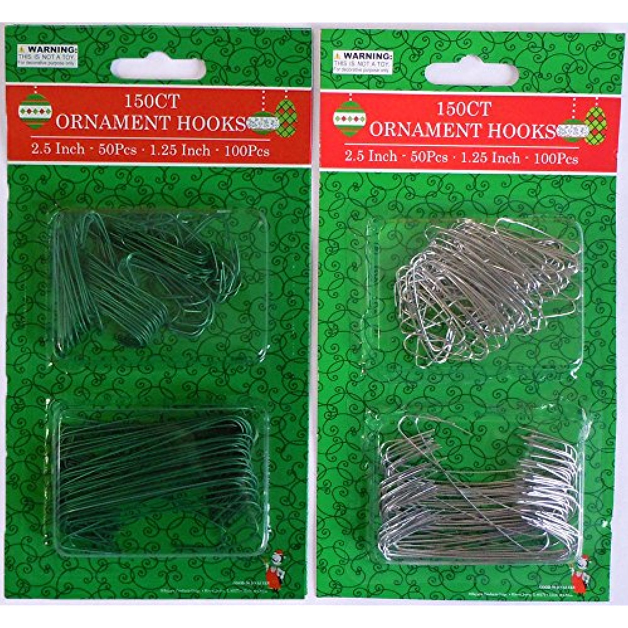 Silver and Green Ornament Hooks in 2 Sizes, Pack Of 300 (300, Green ...