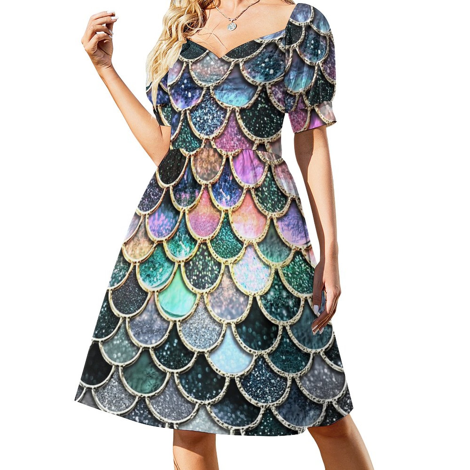 Silver and Metal Sparkle Faux Glitter Mermaid Scales Sleeveless Dress ...