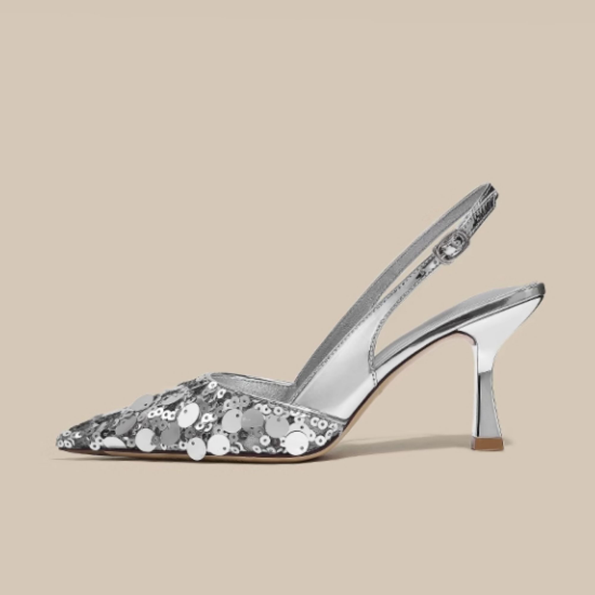 Silver, pointed shoes, single shoes, stilettos, high heels, women's ...