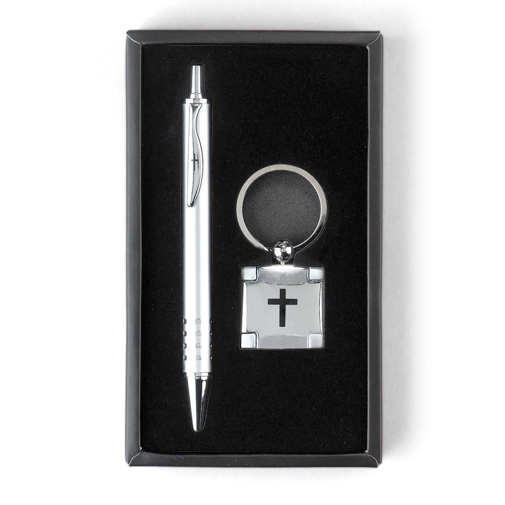 Silver-tone Cross Imprint Pen and Key Ring Gift Set Q-GM11016 - Walmart.com