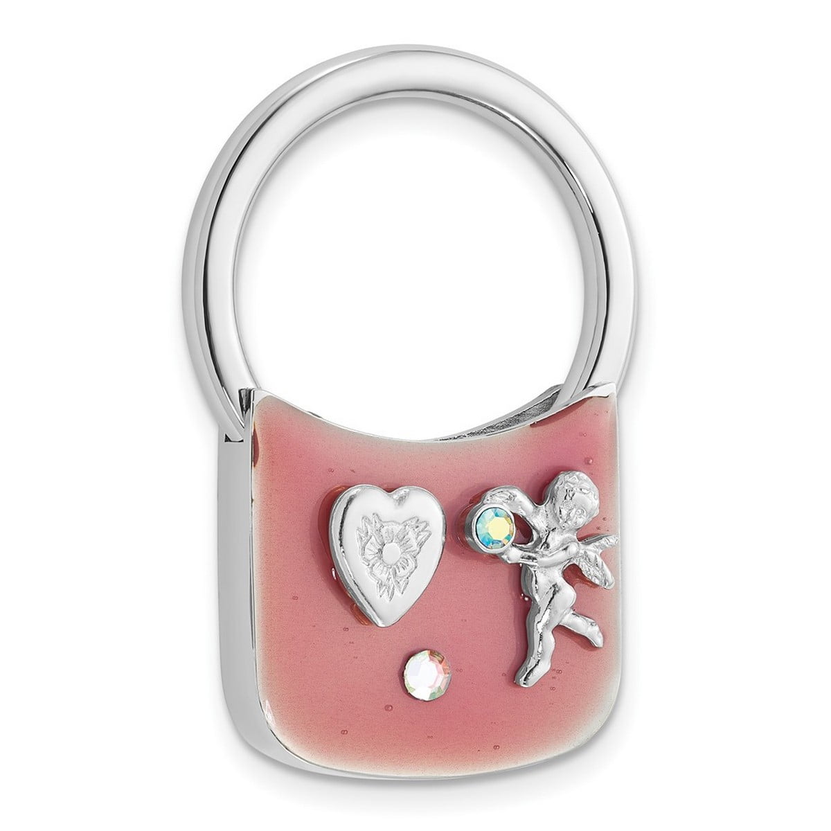 Silver tone Religious Guardian Angel With Crystals Pink Enamel Key Ring ...
