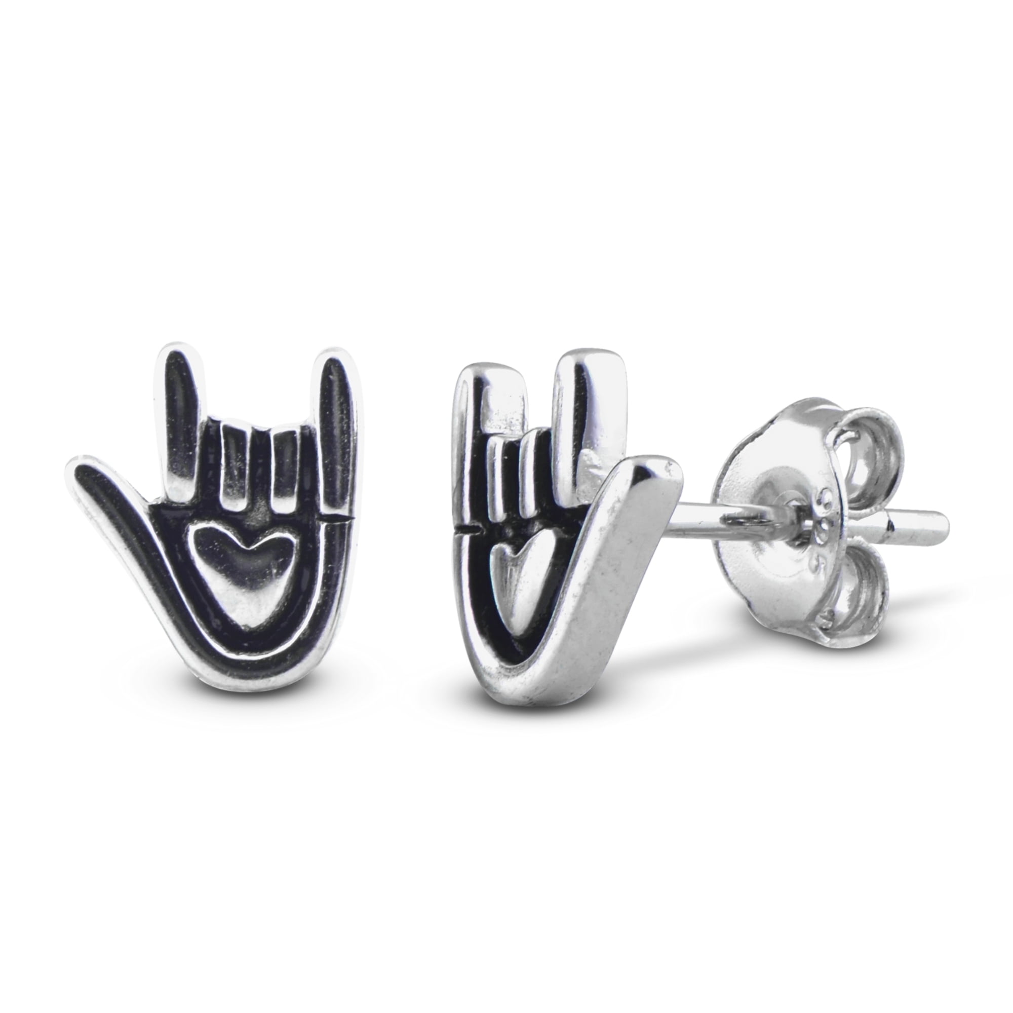 SilverCloseOut Sterling Silver Sign Language Love Stud Earrings ...