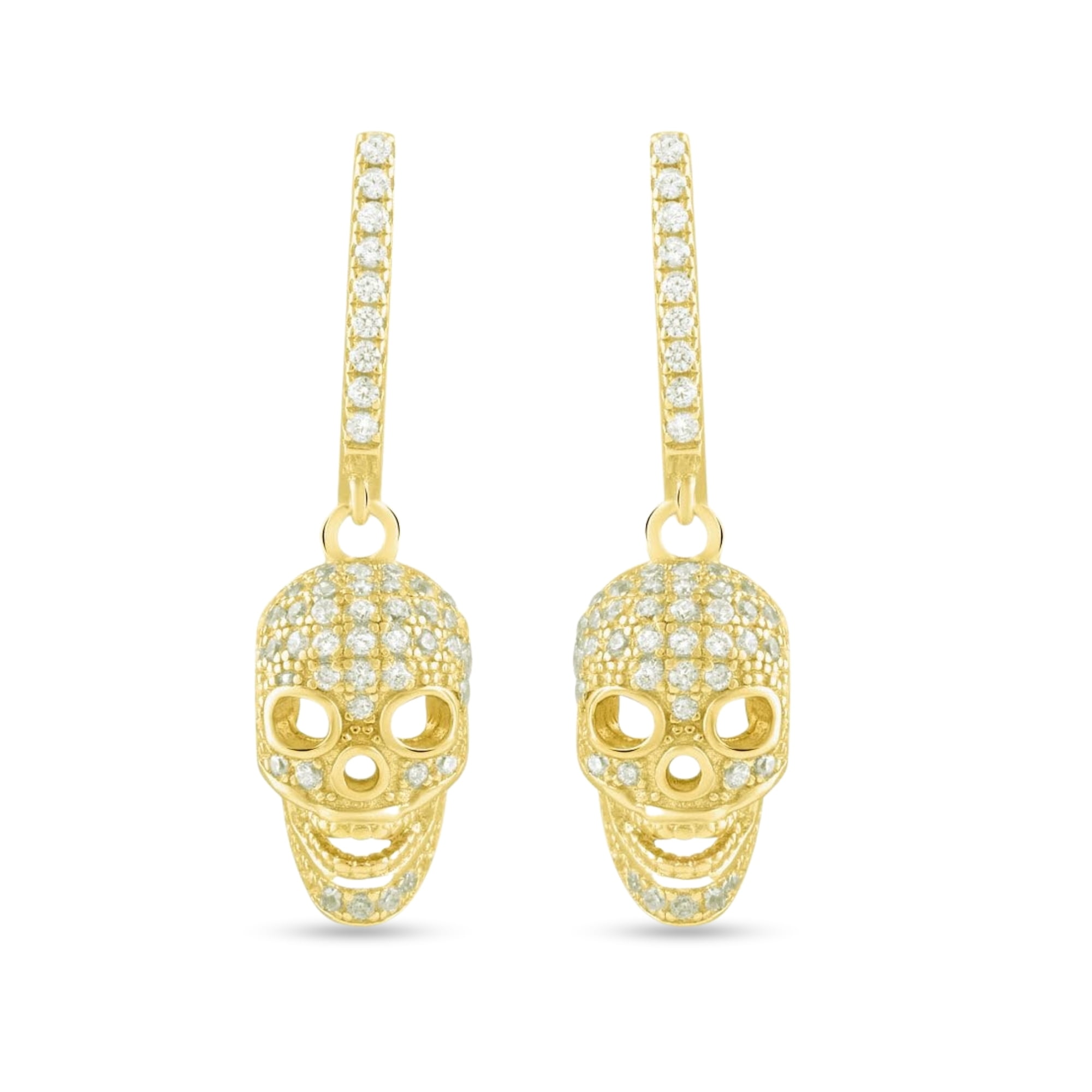 SilverCloseOut Women's Dangling CZ Skull Earrings, Yellow Gold ...