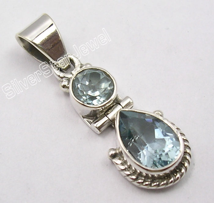 SilverStarJewel .925 Pure Silver Classic Cut Blue Topaz Art Pendant 1.2 ...