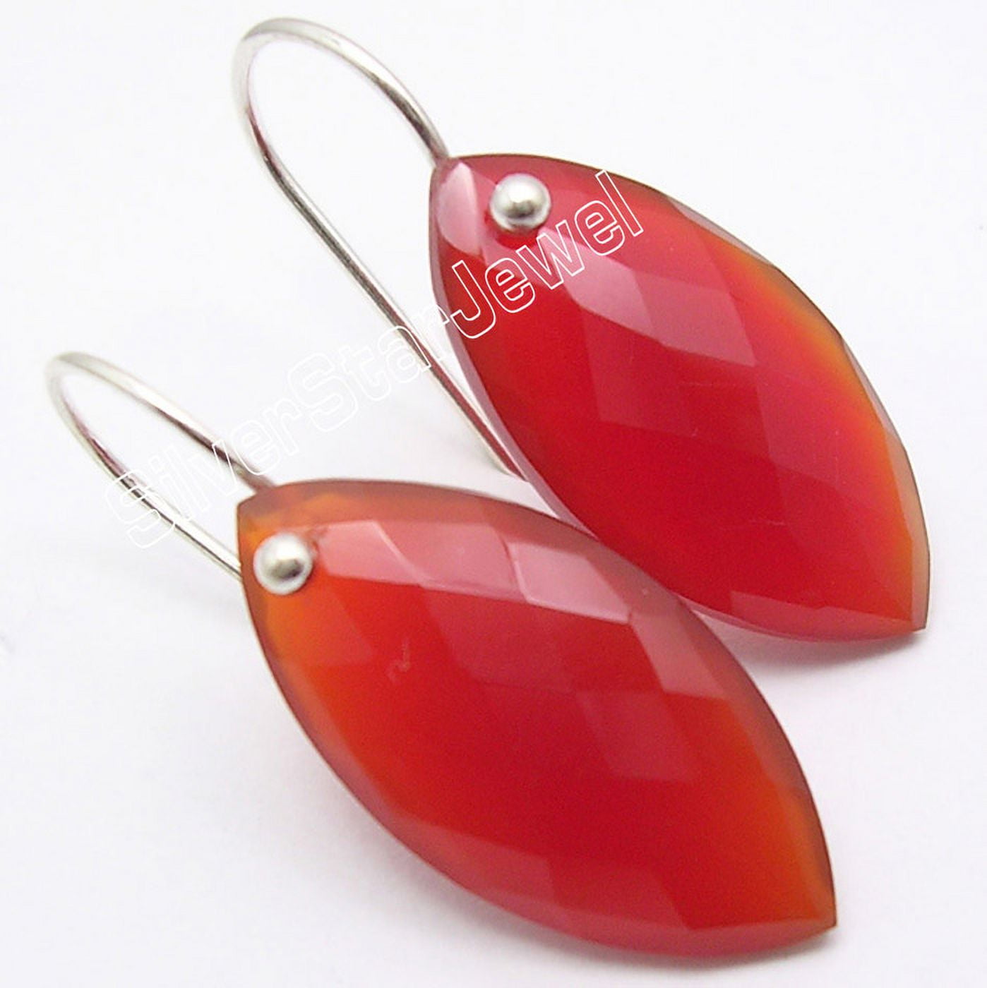 SilverStarJewel 925 Silver Carnelian Gemstone Big Dangle Earrings 1.3 ...