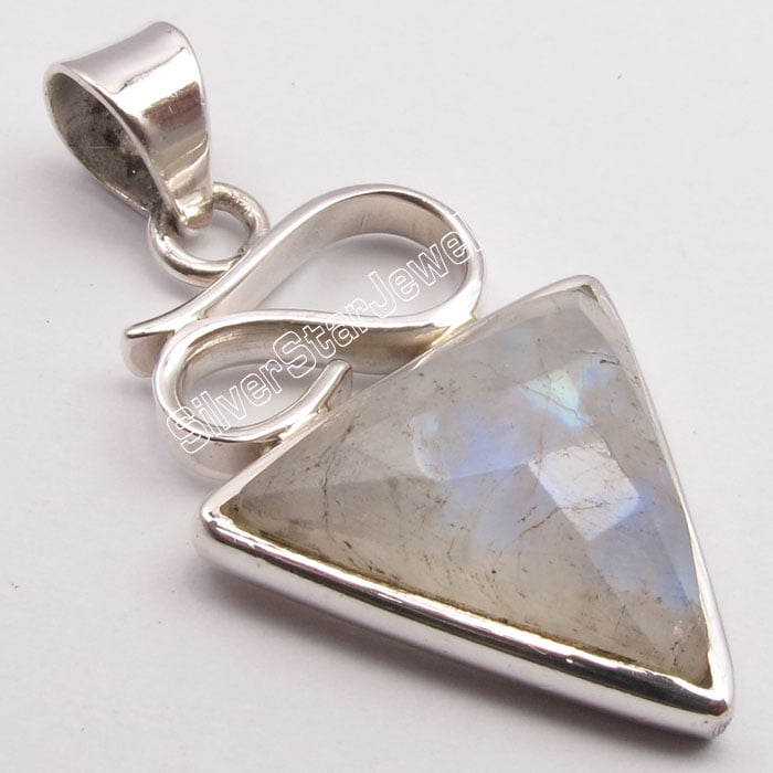 SilverStarJewel .925 Sterling Silver Cut Big Rainbow Moonstone Triangle ...