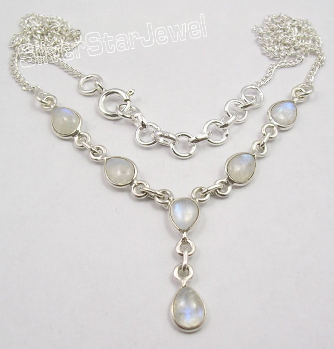 SilverStarJewel 925 Sterling Silver Drop Rainbow Moonstone Beautiful ...