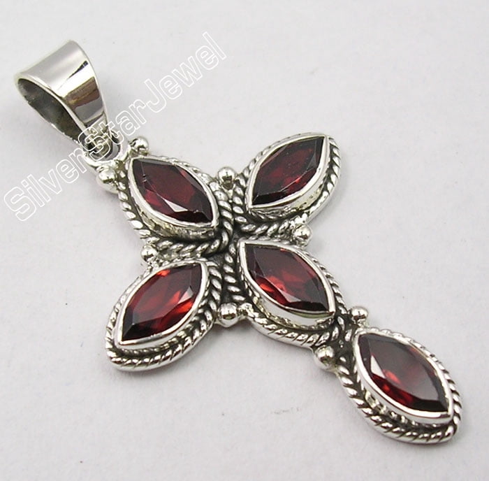 SilverStarJewel 925 Sterling Silver Exclusive Red Garnet Tibetan Cross ...