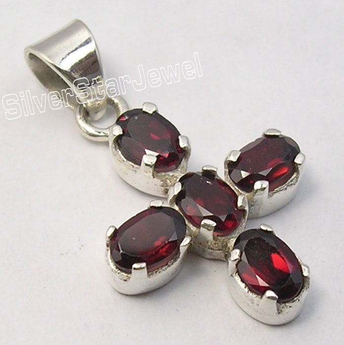 SilverStarJewel 925 Sterling Silver Faceted Red Garnet Vintage Style ...