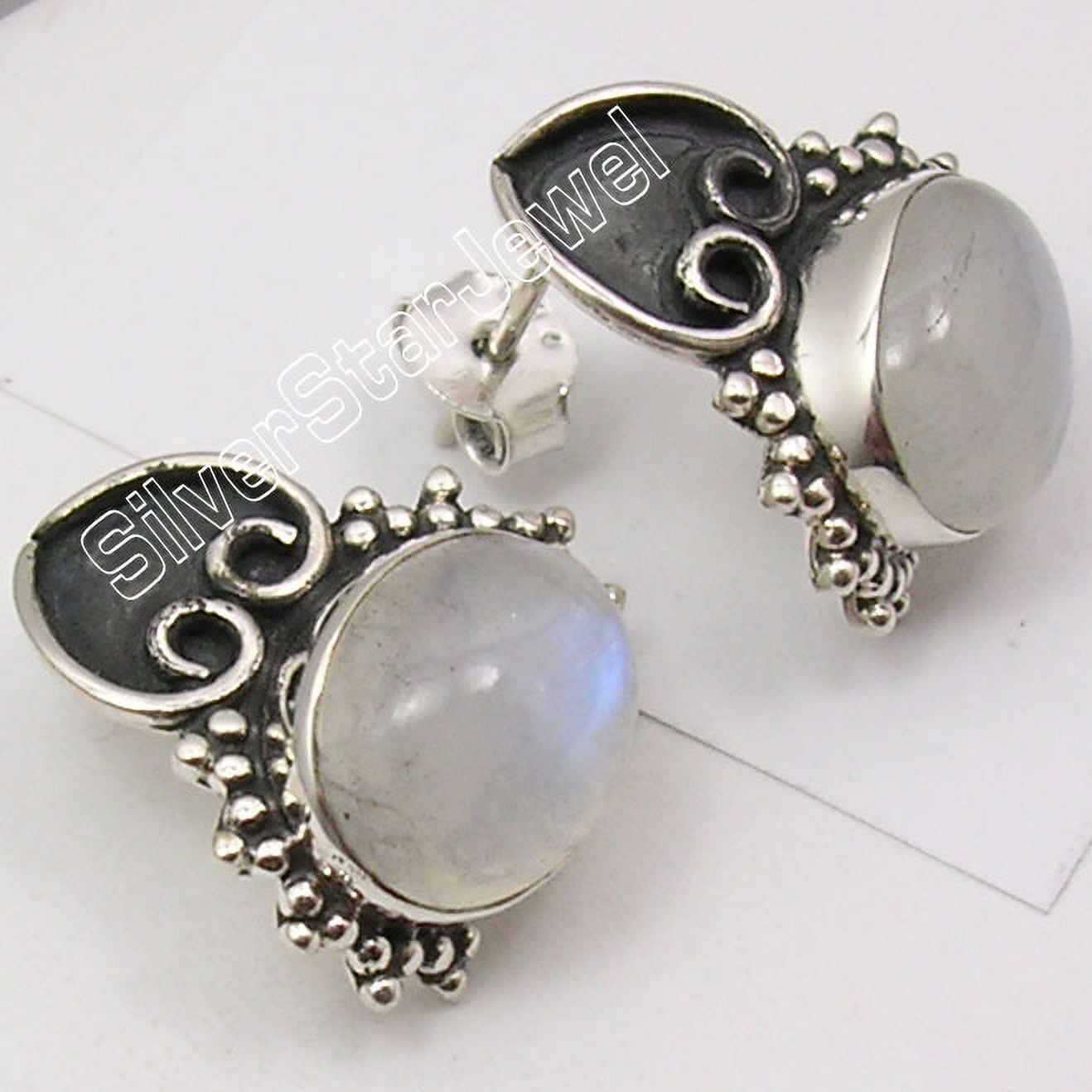 SilverStarJewel 925 Sterling Silver Genuine Rainbow Moonstone Ethnic ...